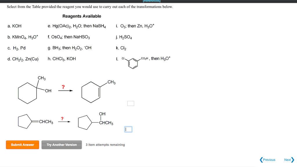 Solved Select from the Table provided the reagent you would | Chegg.com Solved Select from the Table provided the reagent you would | Chegg.com