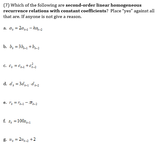 Solved (7) Which of the following are second-order linear | Chegg.com