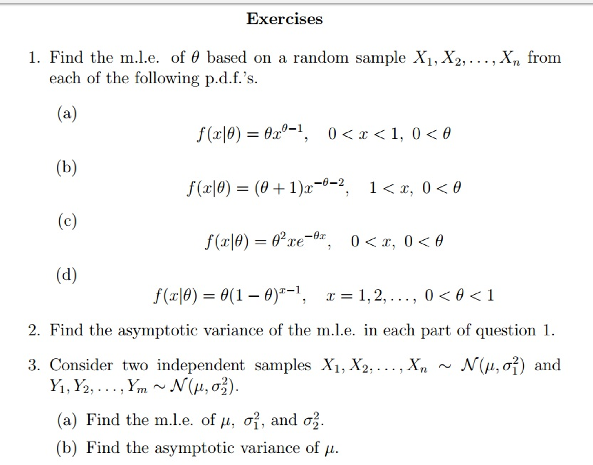 Solved Find The M L E Of Theta Based On A Random Sample