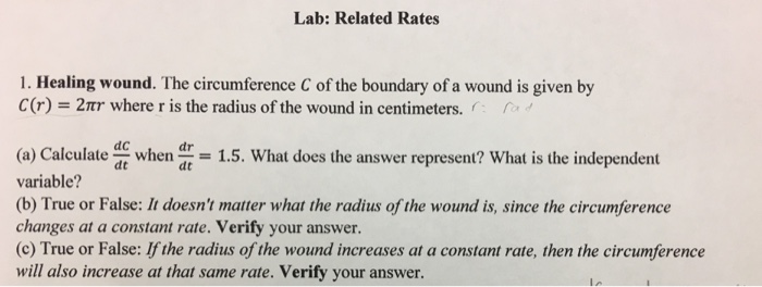Solved Healing wound. The circumference of the boundary of a | Chegg.com