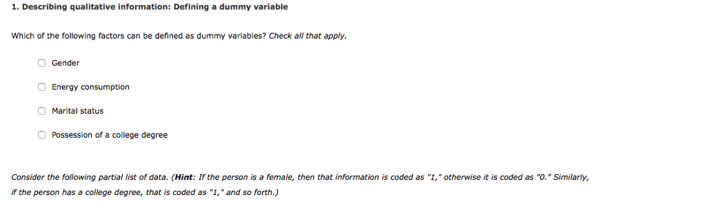 Solved 1. Describing qualitative information: Defining a | Chegg.com