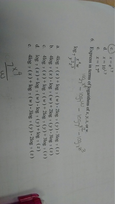 Solved Express in terms of logarithms of x, y, z, or w log | Chegg.com