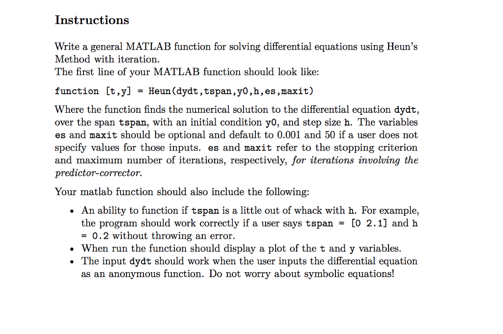 Solved Instructions Write A General Matlab Function For 