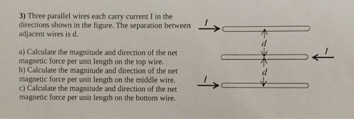 Solved Three parallel wires each carry current I in the | Chegg.com