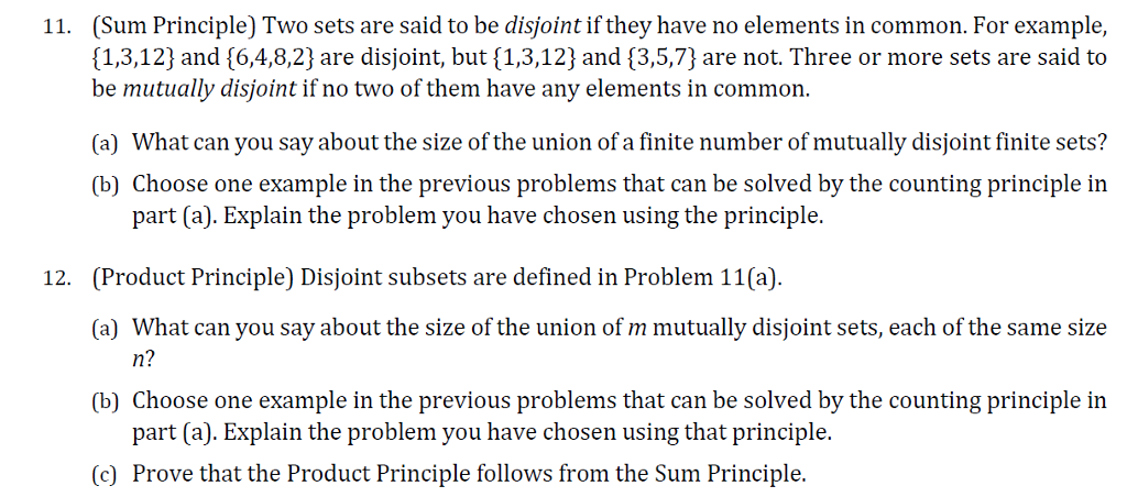 Solved (Sum Principle) Two sets are said to be disjoint if | Chegg.com