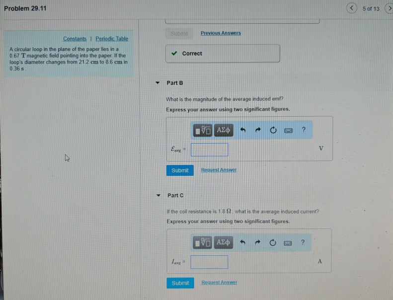 Solved Problem 29.11 5 of 13 (> Subim Previous Answers | Chegg.com