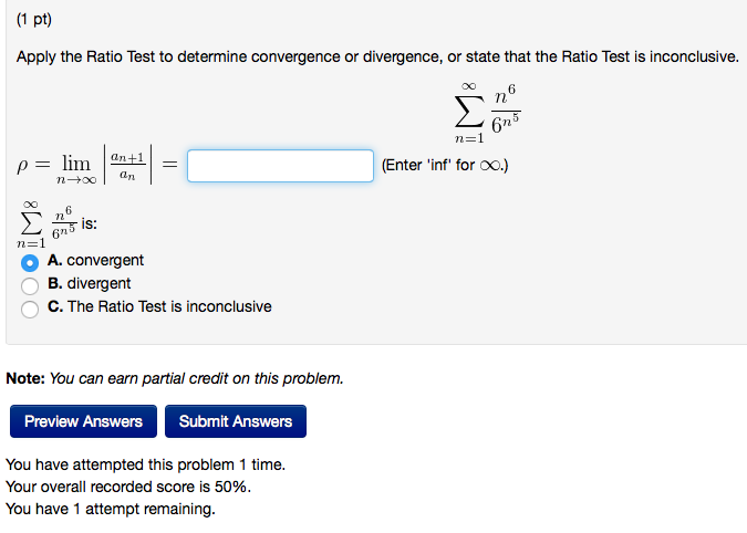 Solved Apply the Ratio Test to determine convergence or | Chegg.com