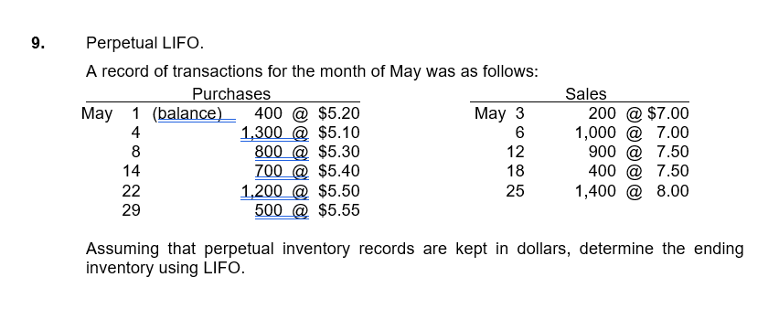Solved Perpetual LIFO. A record of transactions for the | Chegg.com