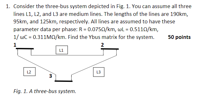 Solved 1. Consider the three-bus system depicted in Fig. 1. | Chegg.com