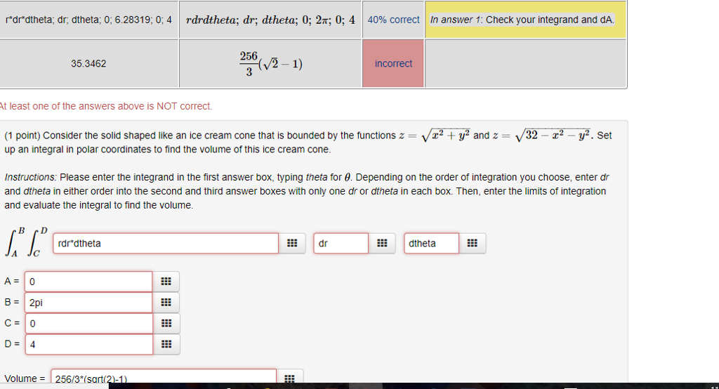 Solved rdrdtheta, dr, dtheta, 0; 6.28319, 0:4 rdrdtheta; dr; | Chegg.com