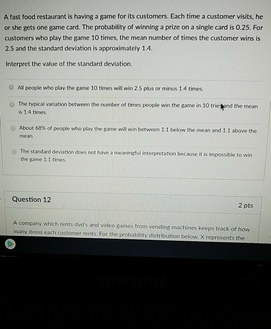 Solved A fast food restaurant is having a game for its | Chegg.com