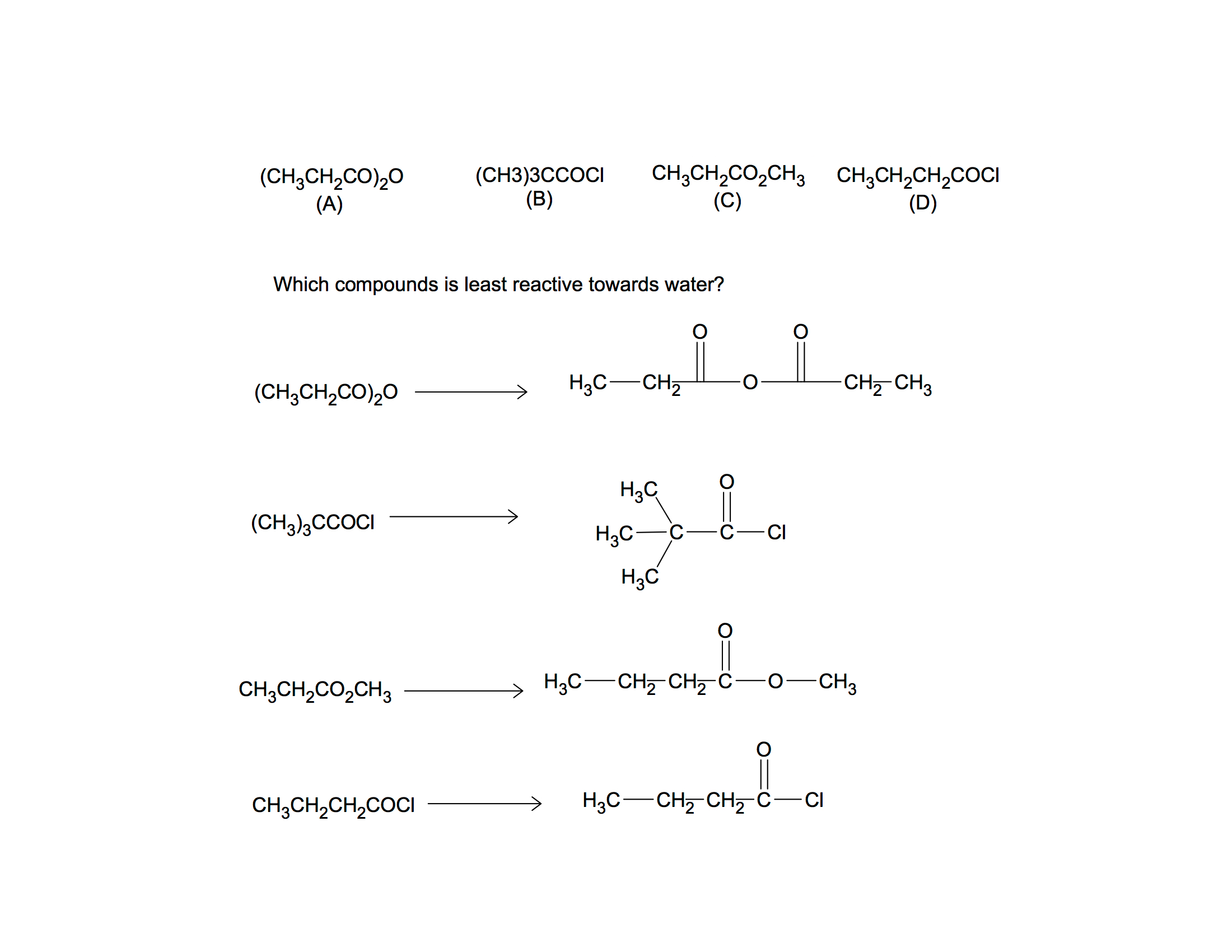 Solved Which compounds is least reactive towards water? | Chegg.com