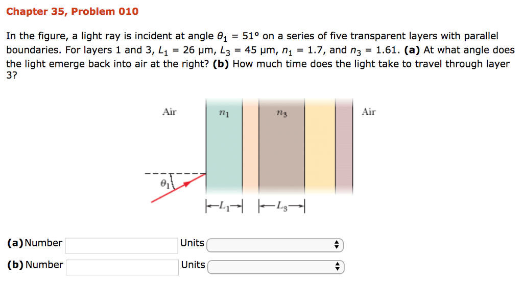 Solved Chapter 35, Problem 010 In the figure, a light ray is | Chegg.com