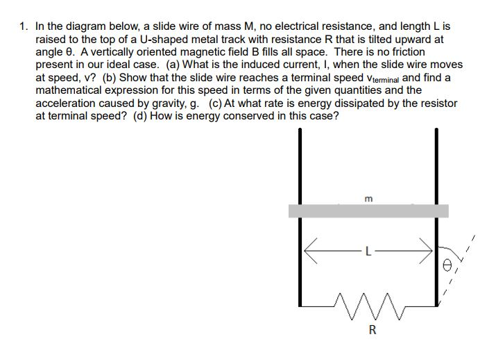 Solved 1. In the diagram below, a slide wire of mass M, no | Chegg.com