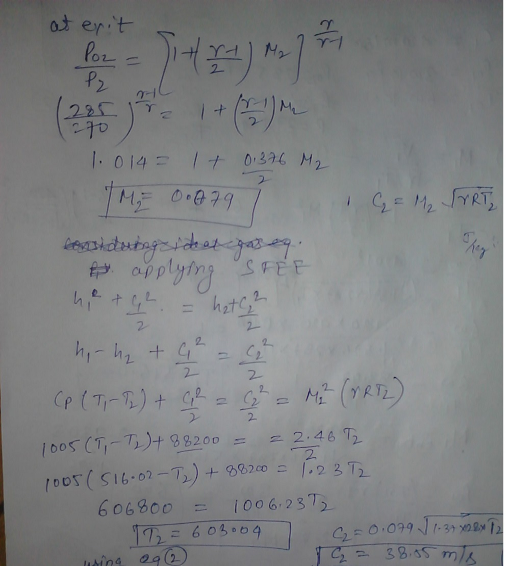 (Solved) - At the inlet to an axial diffuser the velocity of the ...