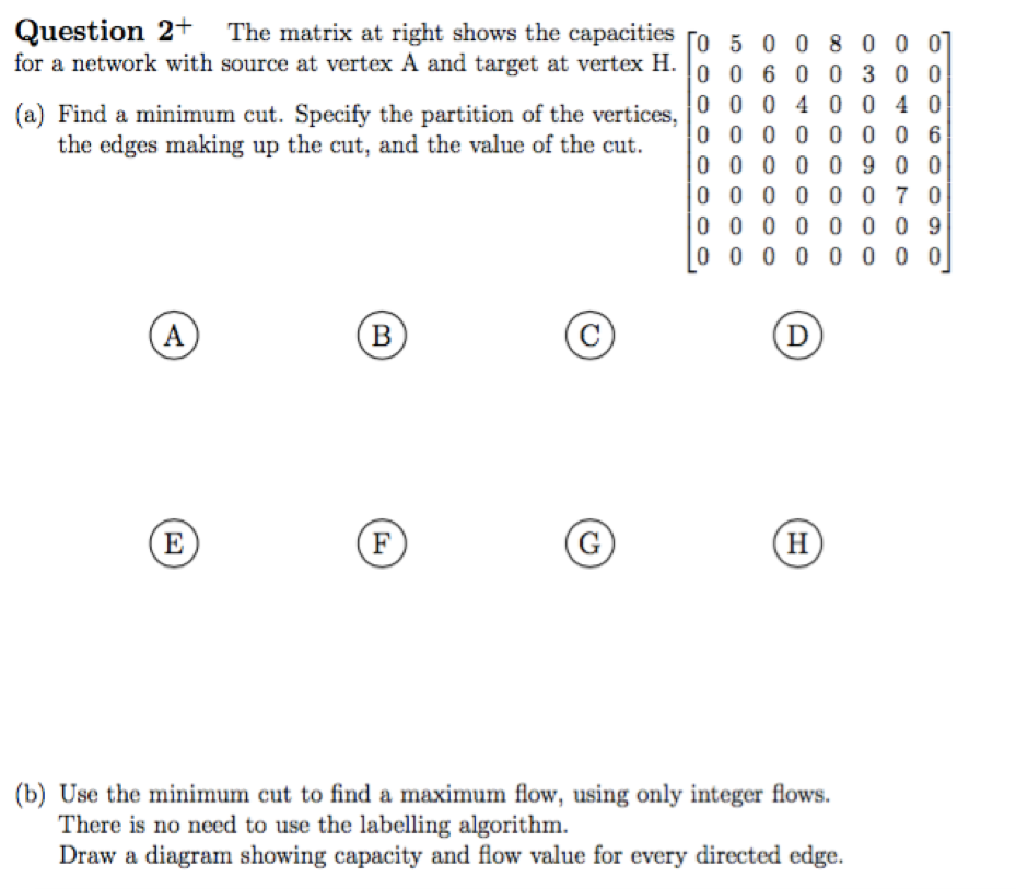 Solved Question 2+ The matrix at right shows the capacities | Chegg.com
