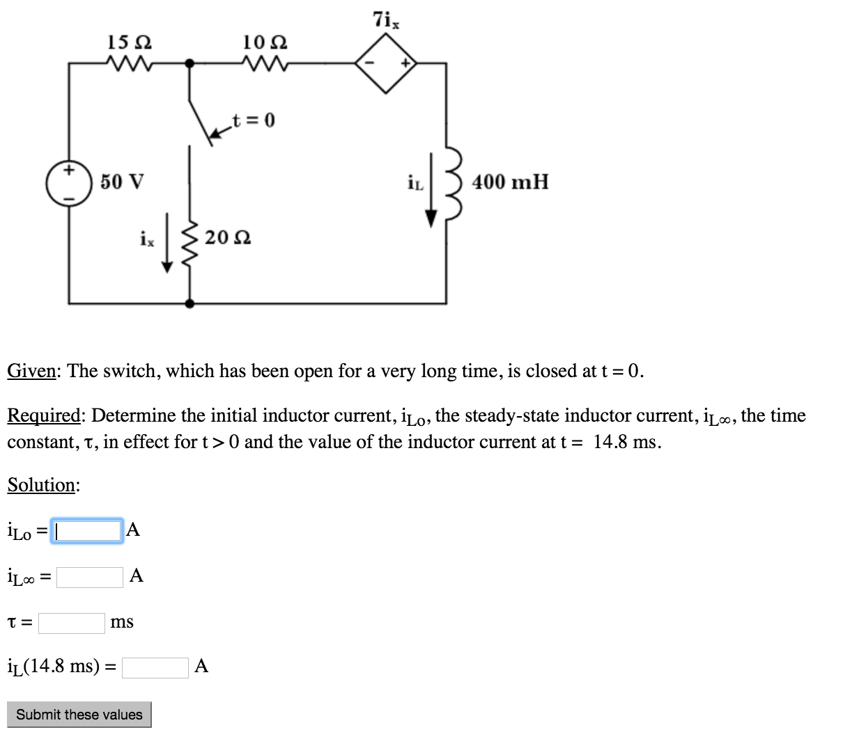 Solved Given: The switch, which has been open for a very | Chegg.com