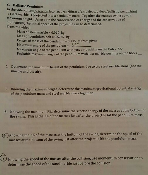 Solved Ballistic pendulum problem | Chegg.com