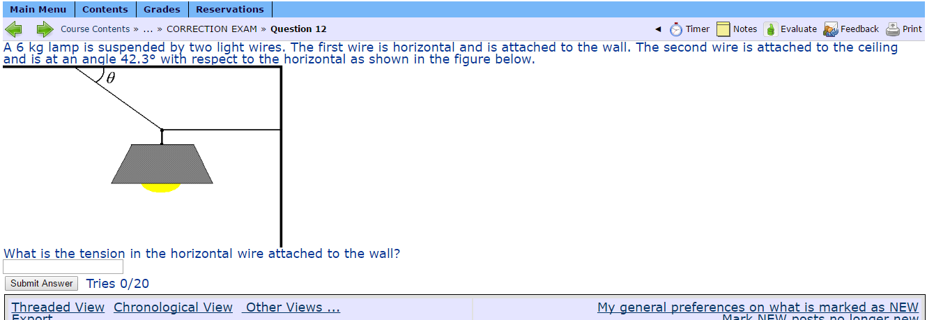 Solved A 6 kg lamp is suspended by two light wires. The | Chegg.com