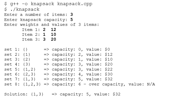 Gt O Knapsack Knapsackcpp Knapsack Enter A