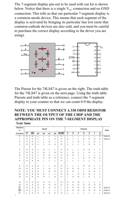 Solved The 7-scgmcnt display pin -out to be used with our | Chegg.com