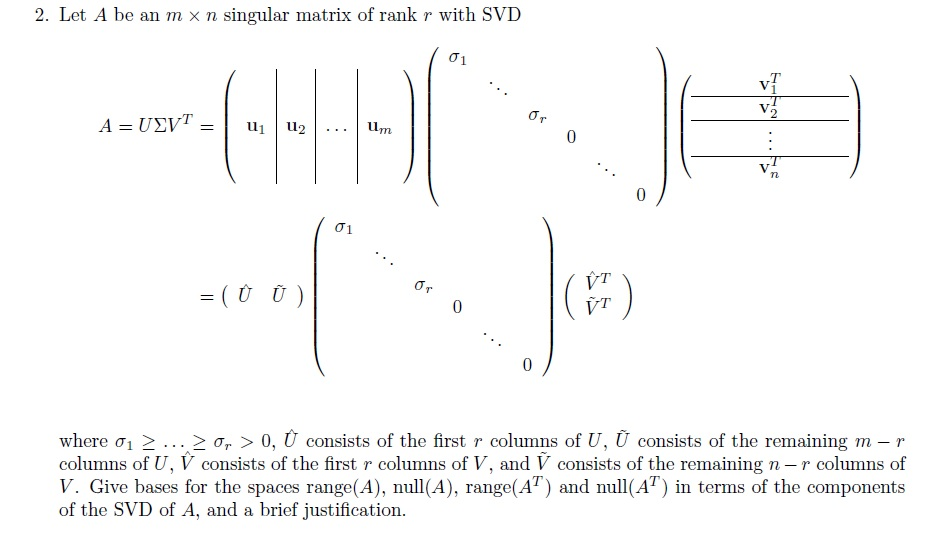 Solved Let A be an m x n singular matrix of rank r with SVD | Chegg.com