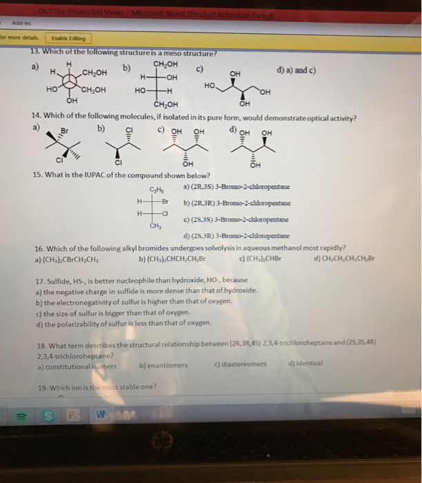 Solved Which of the following structure is a meso structure? | Chegg.com