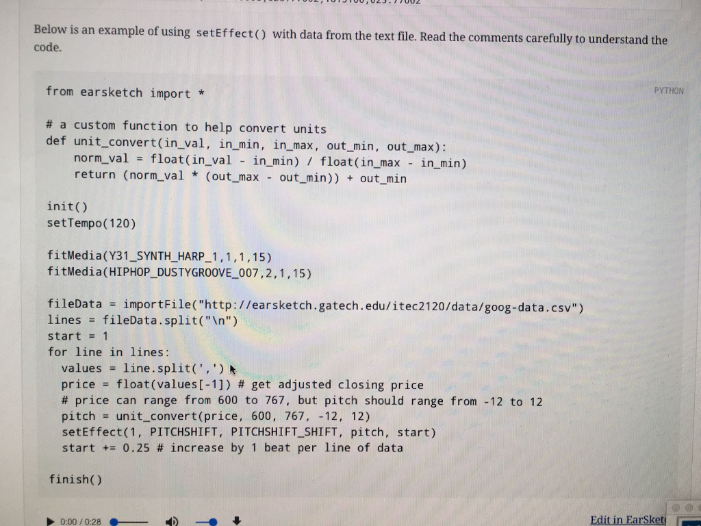 Solved Below is an example of using setEffect() with data | Chegg.com