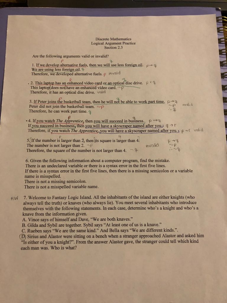 Solved Discrete Mathematics Logical Argument Practice | Chegg.com