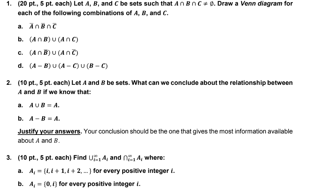 Solved 1, (20 pt., 5 pt. each) Let A, B, and C be sets such | Chegg.com