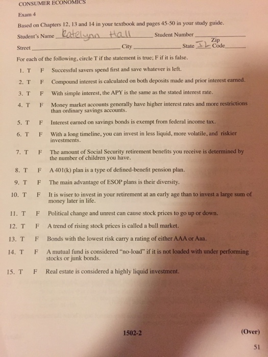 Solved For each of the following, circle T if the statement | Chegg.com