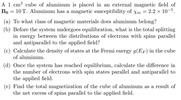 Solved A 1 cm3 cube of aluminum is placed in an external | Chegg.com