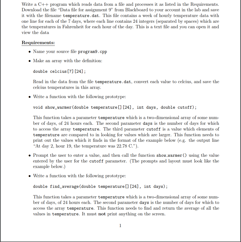 Solved Write a C++ program which reads data from a file and | Chegg.com