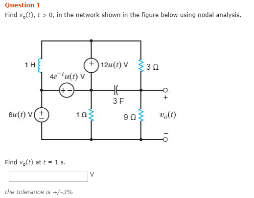 Solved Question 1 Find vo(t), t>0, in the network shown in | Chegg.com