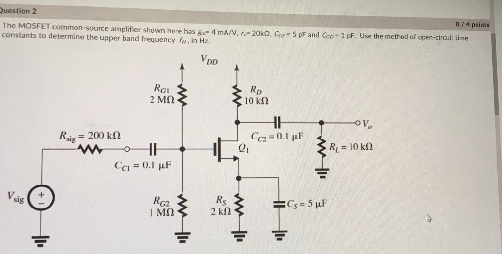 Solved Question 2 0 4 Points The Mosfet Common Source
