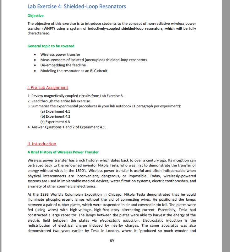 Lab Exercise 4: Shielded-Loop Resonators Objective | Chegg.com