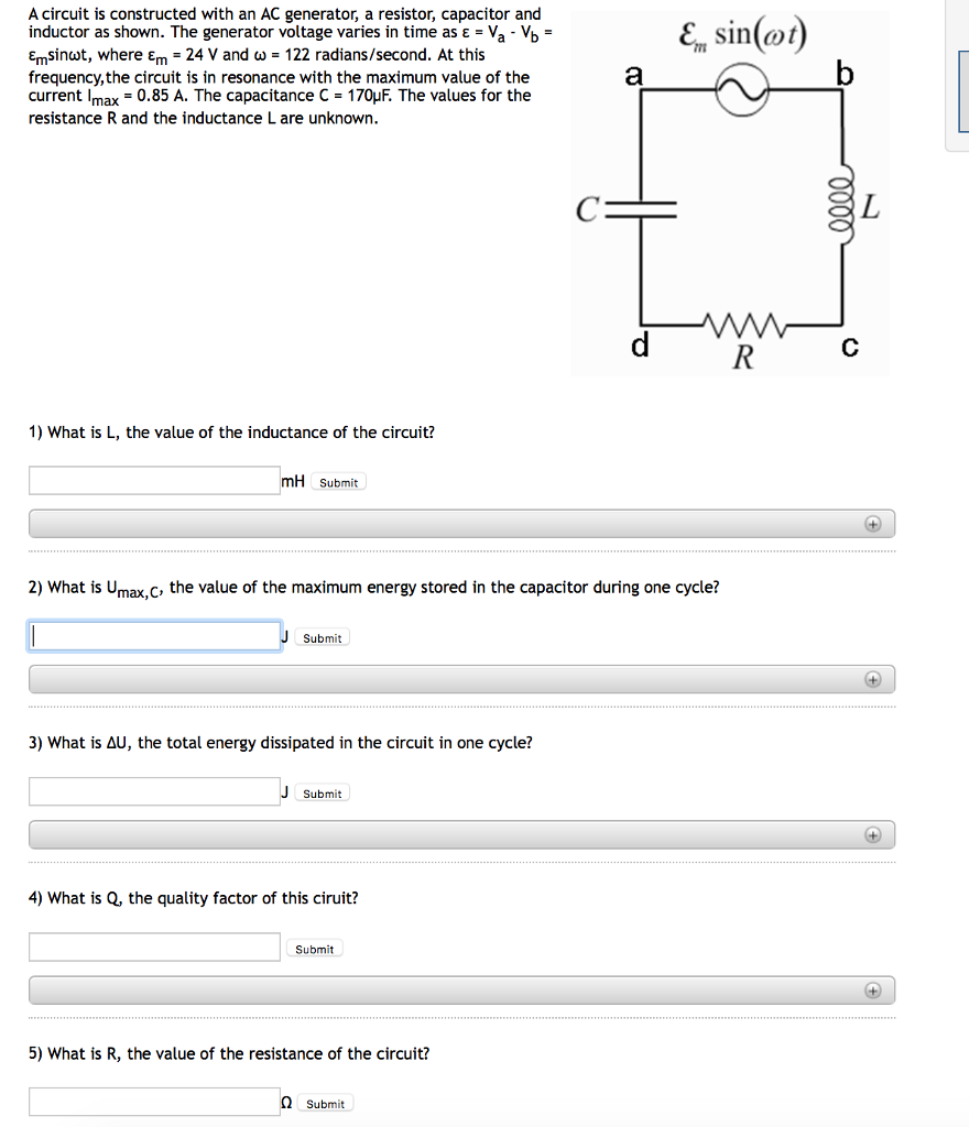 Solved A circuit is constructed with an AC generator, a | Chegg.com