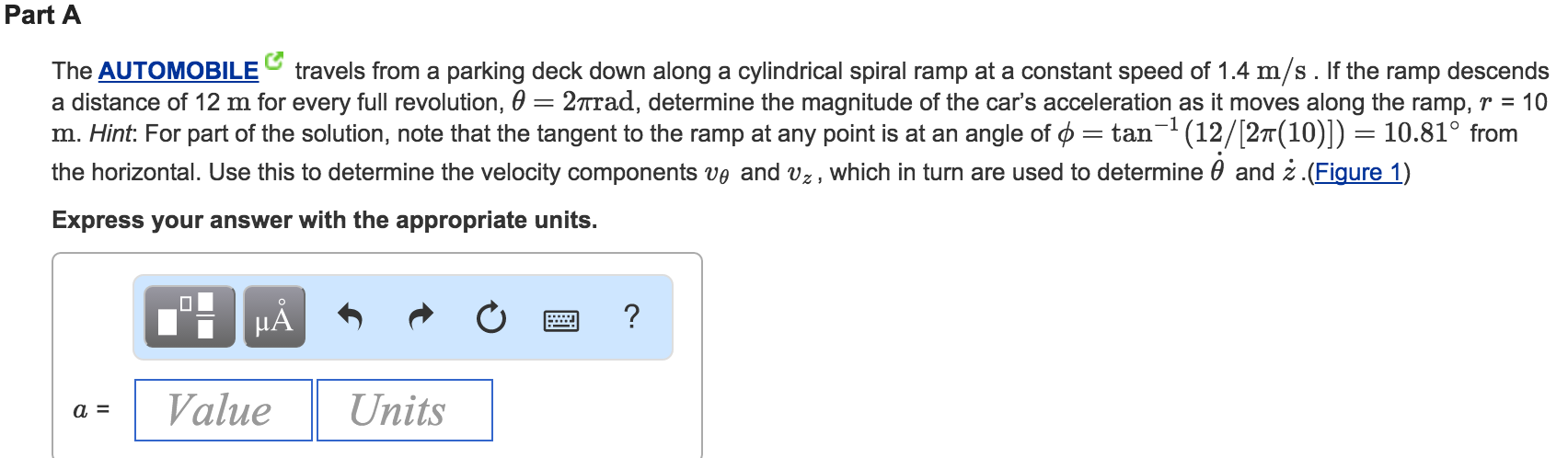 Solved Part A , The AUTOMOBILEtravels from a parking deck | Chegg.com