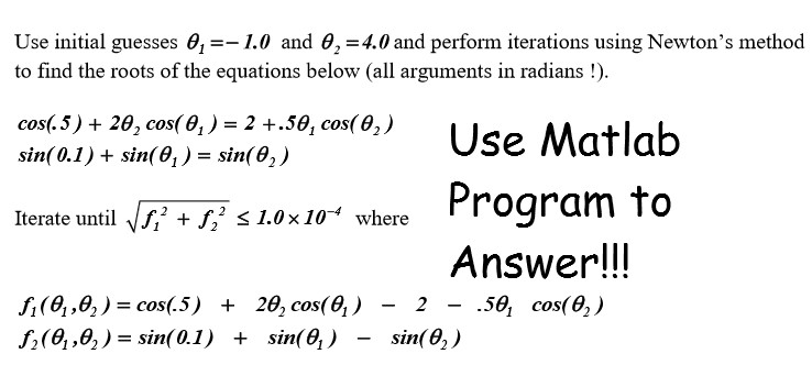 Solved Use initial guesses θ| =-1.0 and θ,-4.0 and perform | Chegg.com