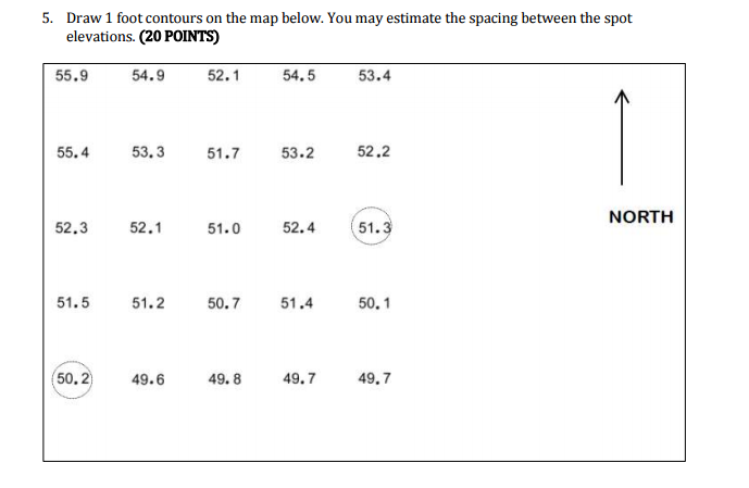 Draw 1 foot contours on the map below. You may | Chegg.com