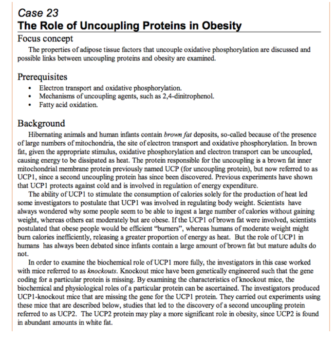 Solved Case 23 The Role of Uncoupling Proteins in Obesit | Chegg.com