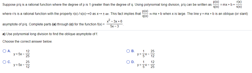 Solved p(x) r(x) Suppose plq is a rational function where | Chegg.com