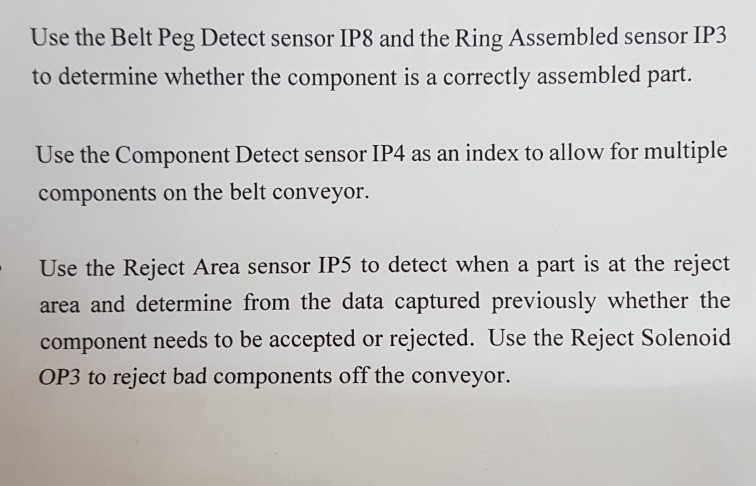 Use the Belt Peg Detect sensor IP8 and the Ring | Chegg.com