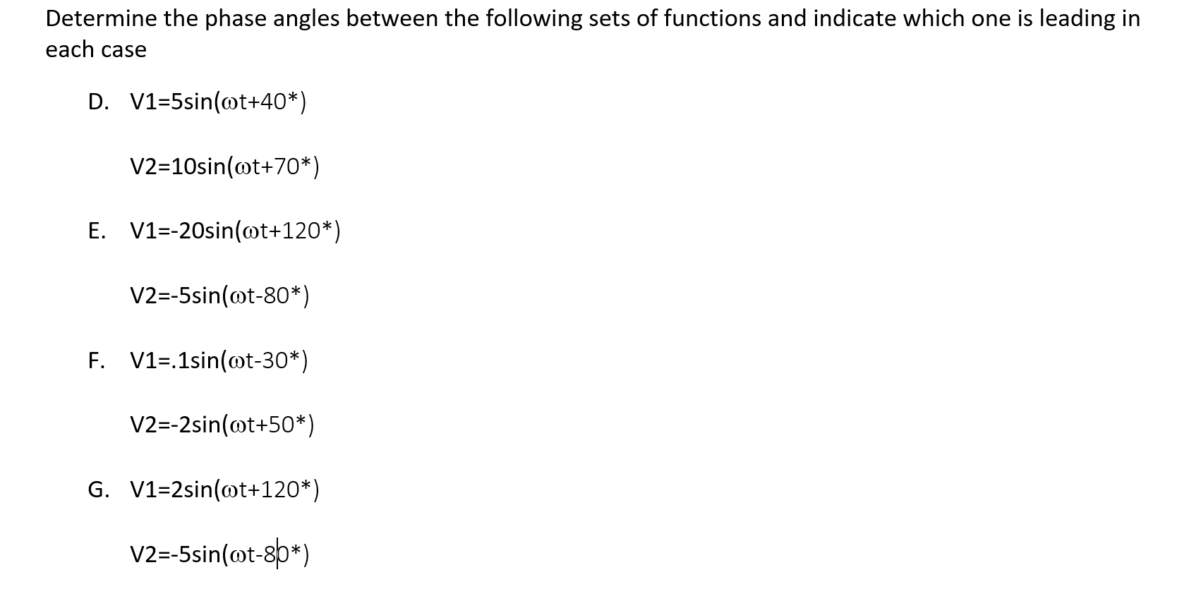Solved Determine the phase angles between the following sets | Chegg.com