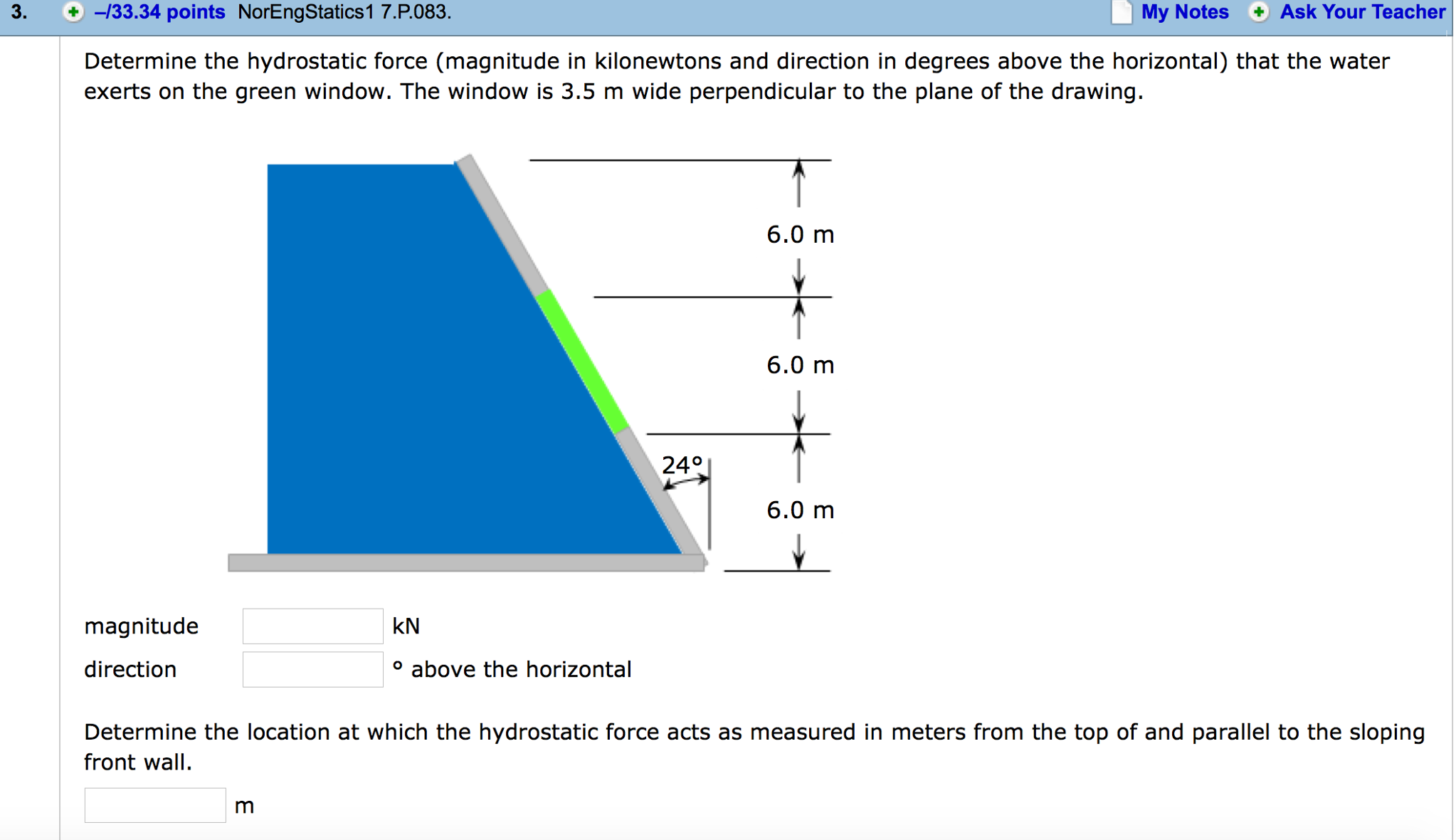 Solved Determine the hydrostatic force (magnitude in | Chegg.com