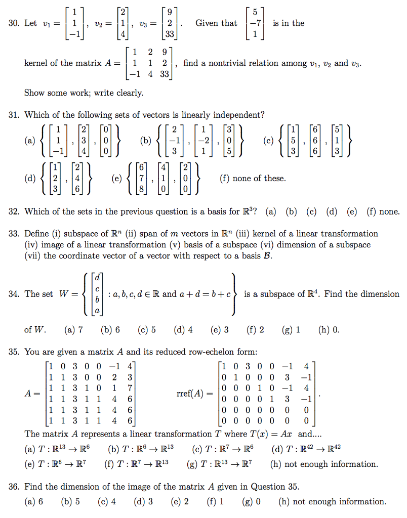 Solved 30. Let ul= Given that-7is in the kernel of the | Chegg.com