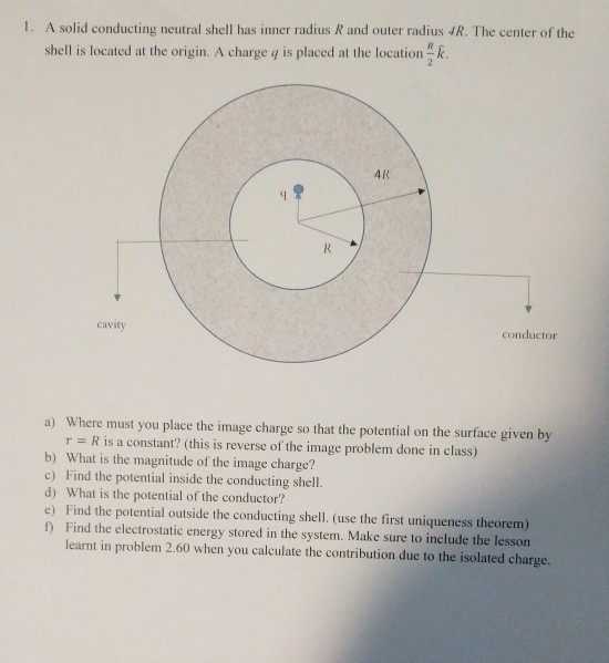 Solved A solid conducting neutral shell has inner radius R | Chegg.com