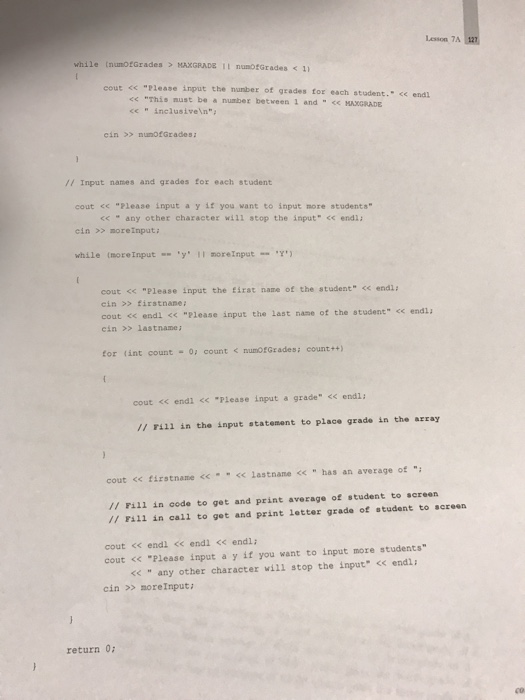 Solved 126 LESSON SIET7 Atrays Lab 7.2 Strings as Arrays of | Chegg.com