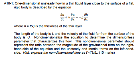 One-dimensional unsteady flow in a thin liquid layer | Chegg.com