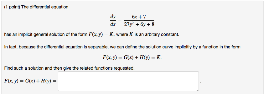 Solved The differential equation dy/dx = 6x + 7/27 y^2 + 6y | Chegg.com